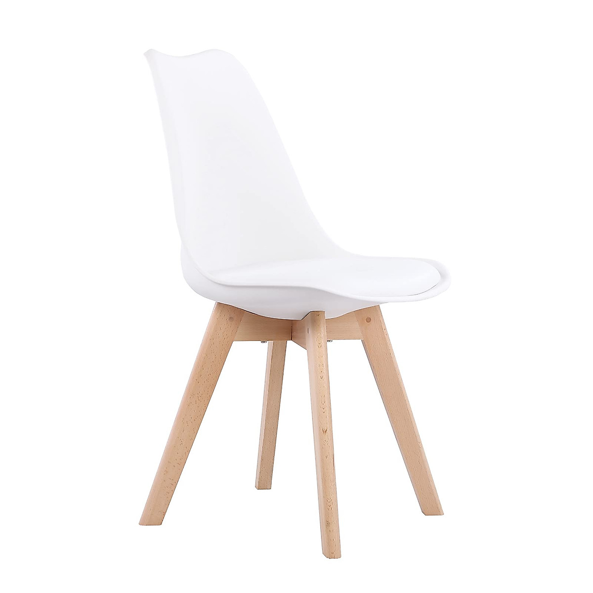 White Dining Room Chairs Set of 6 Dinner Chairs, Living Room Bedroom Outdoor Lounge Cafe Chairs with Comfy Cushion and Solid Wood Legs, Easy to Assemble and Maintain, 6 PCS