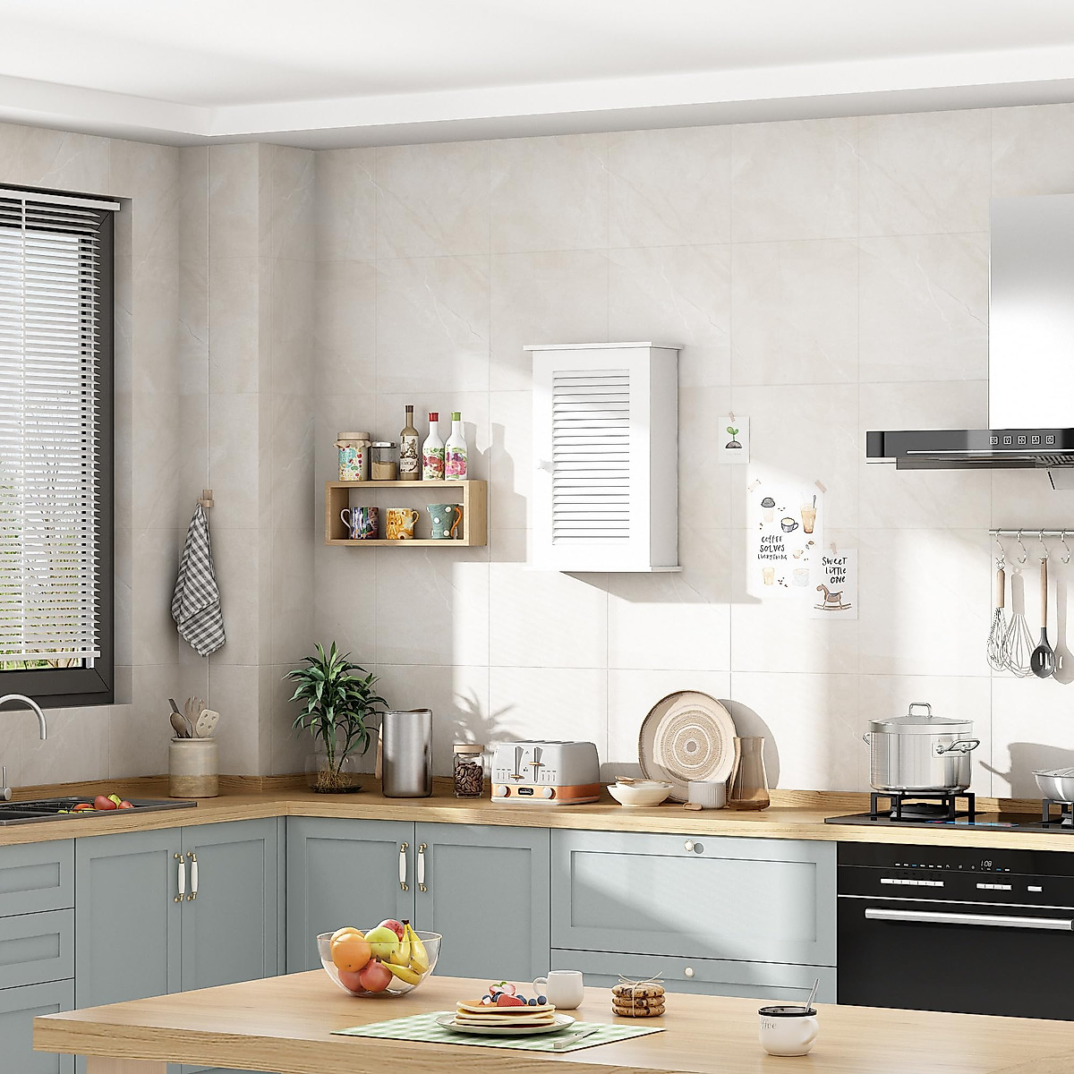 JAXPETY Bathroom Wall Cabinet 3-Tier Storage Organizer with Single Louvered Door,Wooden Medicine Cabinets with Adjustable Shelf for Bathroom&Living Room,White