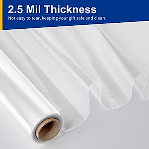 Mauproy 34 In x 100 Ft Clear Cellophane Wrap Roll, Extra Wide, 2.5 Mil Thick Transparent Plastic Gift Wrapping Paper for Baskets, Flower Bouquets, Gifts, Treats, Christmas