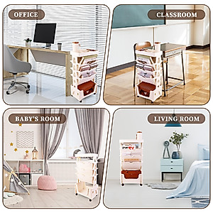 RYIDA Mobile Bookshelf, 5 Tier Movable Bookshelf with Wheels, Versatile Bookshelf Organizer for Boys, Girls, Kids, Children, Students, and Workers Who Need to Organize and Store Books(Khaki)