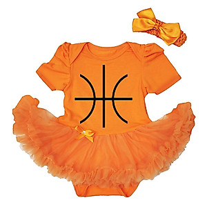 Petitebella Basketball Print Baby Dress Nb-18m (Orange/Orange, 6-12 Months)