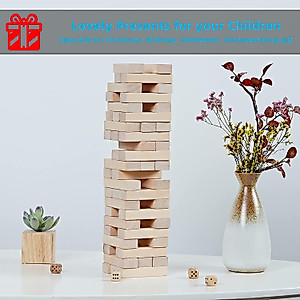 SpeedArmis Mini Tumble Tower, 54PCS Wooden Stacking Game for Teens - Pine Stack Timber Board Games with 4 Dice Set - Classic ‌Xmas Gifts for Kids