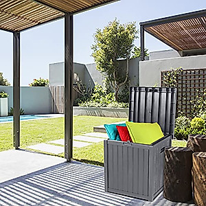 VINGLI 51 Gallon Medium Deck Box Organization, Resin Storage Box for Patio Furniture or Tools, Indoor & Outdoor Lockable Container Box for Garden, Pool, Yard, Porch and Balcony (Grey)