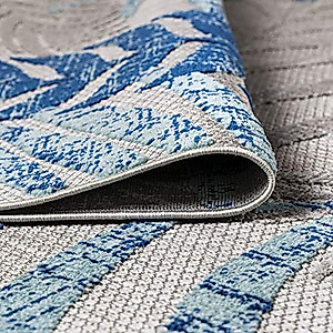 JONATHAN Y AMC100A-3 Tropics Palm Leaves Indoor Outdoor Area-Rug Bohemian Floral Easy-Cleaning High Traffic Bedroom Kitchen Backyard Patio Porch Non Shedding, 3 X 5, Gray/Blue