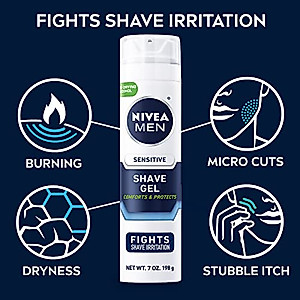 NIVEA MEN Sensitive Shave Gel with Vitamin E, Soothing Chamomile and Witch Hazel Extracts, 3 Pack of 7 Oz Cans