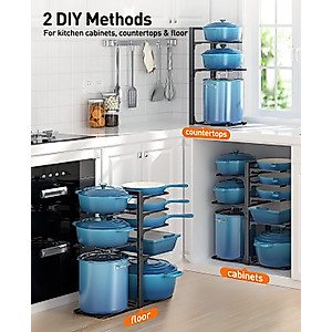 ORDORA Pots and Pans Organizer: under Cabinet, 21" Height Heavy Duty 120LBS Pots Pans Organizer Rack for under Cabinet 8-Tier Adjustable for Big Stockpots, Dutch Ovens, Cast-iron Pans, Heavy Cookware