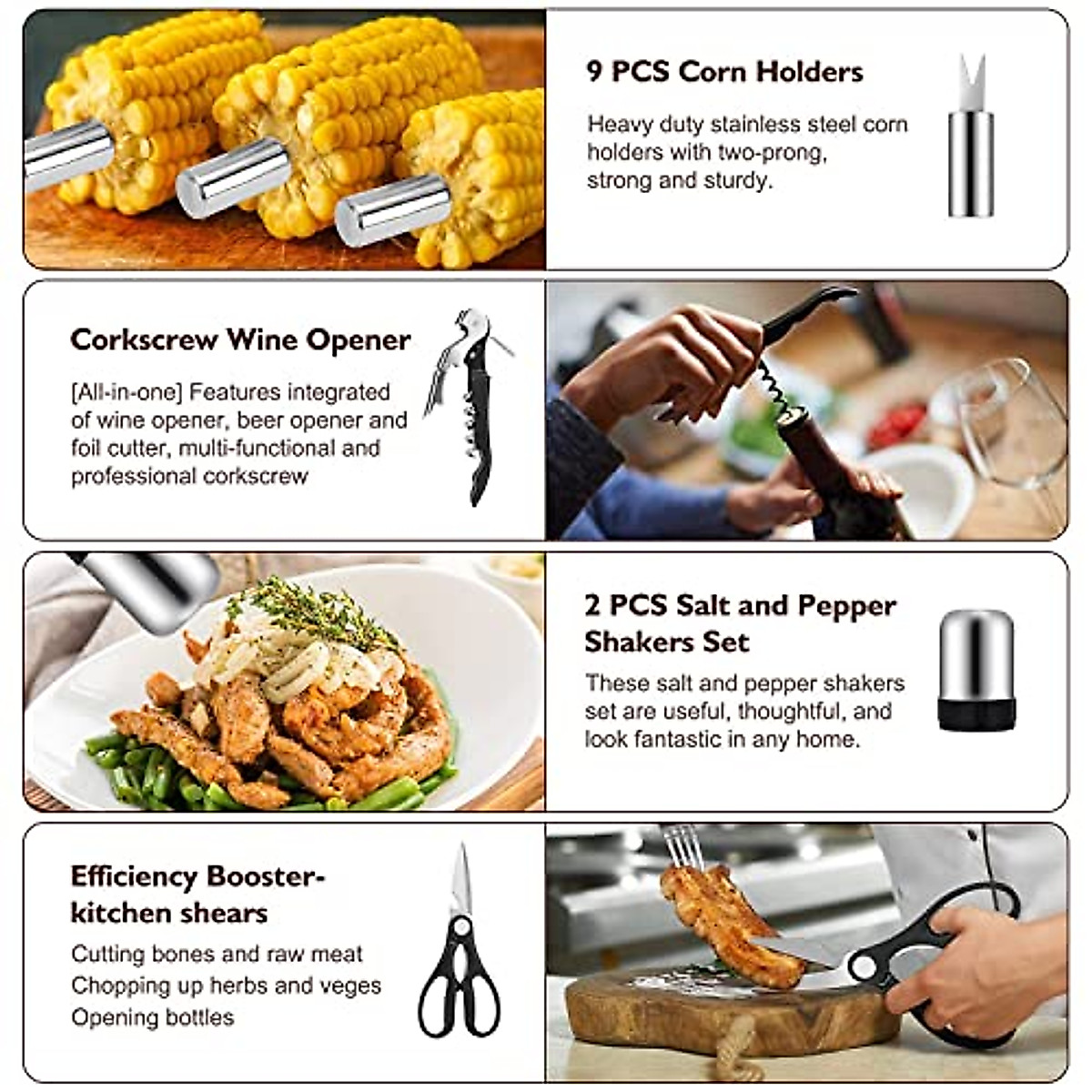 Birald Grill Set, Grill Tools, Grill BBQ Accessories, Grilling Gifts for Men, 34PCS BBQ Tools for Outdoor Grill with Aluminum Case, Spatula,Tongs &Skewers,Smoker Accessories for Birthday, Dad, Wedding