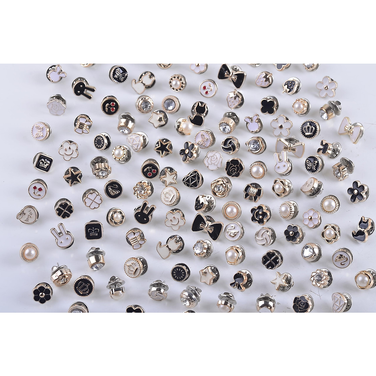 Charms for Socks 120pcs Random Pearl Brooch Buttons Rhinestone Brooch Pins Button Covers for Women Junk Sock Jewelry Charms Pins for Shoes Sneakers Sambas Shirt Hat Clothing Decorative Safety Button