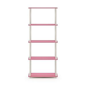 Furinno Turn-N-Tube 5-Tier and 3-Tier Storage Shelves, Pink/White