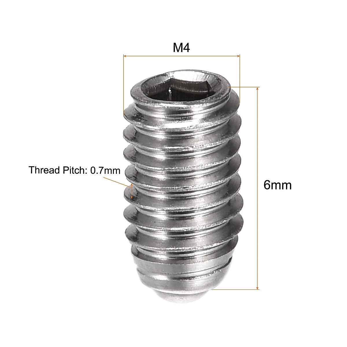 uxcell Ball Point Set Screws, M4 x 6mm 304 Stainless Steel Metric Spring Hex Socket Screw 20pcs