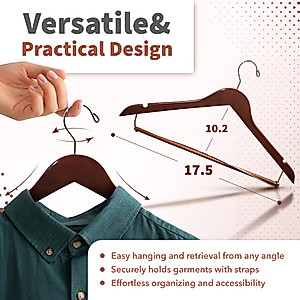 DEILSY™ Suit Hangers for Men with Open Bar 5 Pack - Premium Brown Wooden Pants Hangers - Durable Suit Hangers for Closet Organization - Jacket Hanger Wide Thick Hangers Wood Clothes Hangers