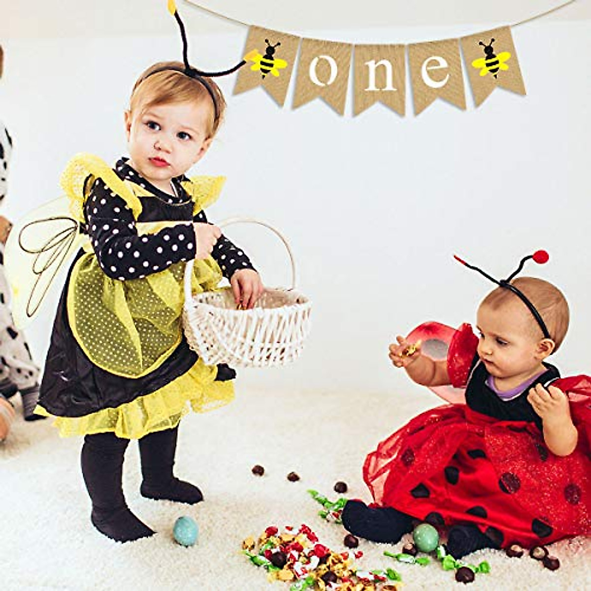 Rainlemon Jute Burlap Bumble Bee One High Chair Banner Baby Boy Girl 1st Birthday Party Highchair Decoration