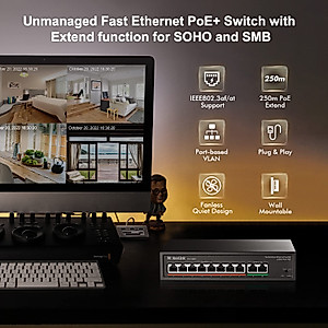 MokerLink 8 Port PoE Switch with 2 Gigabit Uplink, 802.3af/at PoE+ 100Mbps, 120W Built-in Power, Extend to 250Meter, Metal Plug & Play