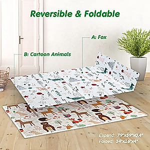 ieBabay Baby Play Mat - Large Foldable Foam Floor Play Mat for Babies,Toddlers, Infants,Kids,Anti- Slip Soft Baby Crawling Mat,Reversible Waterproof Playmat,Travel Bag Included,79"x59"