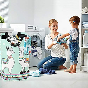 visesunny Cute Llama Animal Large Capacity Laundry Hamper Basket Water-Resistant Oxford Cloth Storage Baskets for Bedroom, Bathroom, Dorm, Kids Room