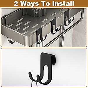 4Pcs Shower Caddy Hooks, Black Shower Hooks Razor Holder for Shower, Metal Shelf Basket Rack Hooks Shower Hanger Bathroom Hangers Organizers, Double Hook Shower Shelf Hooks for Loofah Sponge(Black)