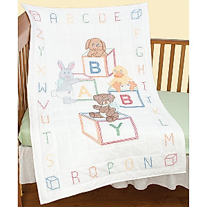Jack Dempsey Needle Art 4060110 Crib Quilt, Top Baby Block, 40-Inch by 60-Inch, White