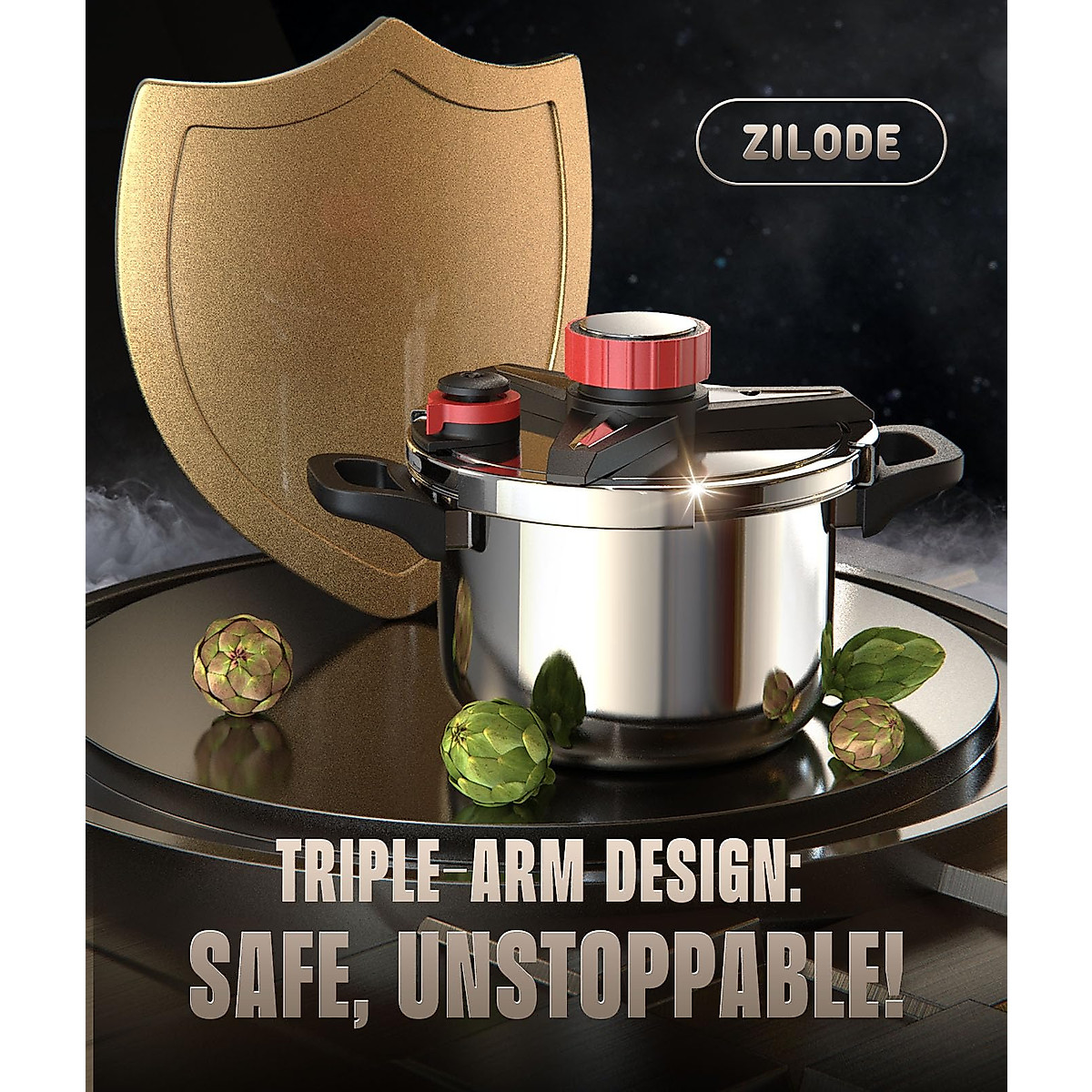 18/8 Stainless Steel Pressure Cooker 10 QT, [Save 70% Cooking Time] Olla De Presion with Food-Grade Body [One Hand Operation] Rotating Lock/Unlocking Lid System, Steam Rack Included