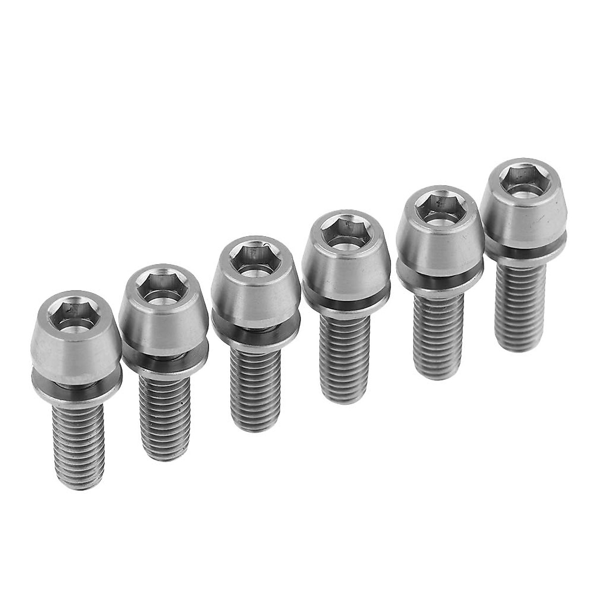 Yaruijia Titanium Bolt for MTB Bicycle Stem M5x16/18/20mm Taper Head Hex Socket Screws with Ti Washer Pack of 6 (M5x20mm, Titanium)