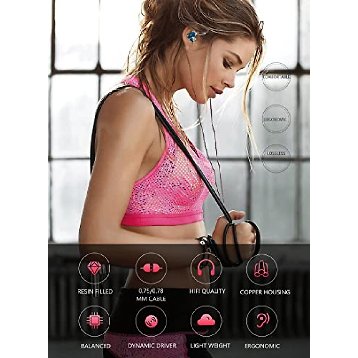 QZX A2 in ear Headphones NO Microphone HiFi Fans, IEM earbuds earphones for Sports, Stereo Lossless Sound Cancelling Dynamic Drivers Ear Buds for Games. 0.75/0.78mm Pins Gold Plated Connection Blue