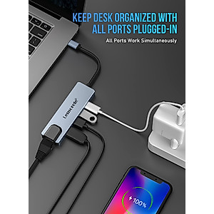 USB C Hub Adapter, Lemorele 5-in-1 USB C Dongel Multiport Adapter with 4K HDMI, 1000M Ethernet, 2 USB 2.0 Ports, 100W USB C PD Charging for MacBook M1 Air/Pro, iPad M1, Switch, XPS15, Windows