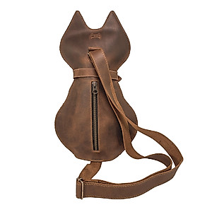 Hide & Play, Kitty Shape Backpack Handmade from Full Grain Leather - Pet Lover Accessory, Great for Travel & Everyday Use - Bourbon Brown
