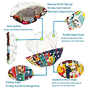 Ohbabyka Baby Reusable Waterproof Bamboo Cloth Diapers Nappies + 5 pics Insert (One Size, Girls)