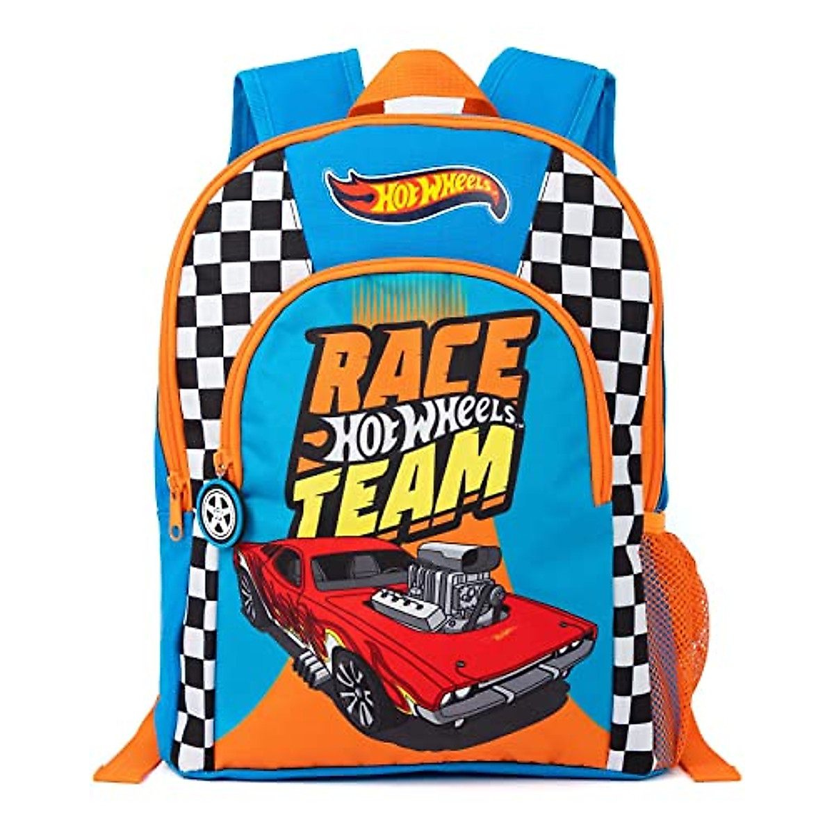 Hot Wheels Kids Backpack | Girls Boys Orange Blue Car Race Wheels Rucksack | Luggage Sports School Bag with Adjustable Straps | Racer Merchandise Gifts