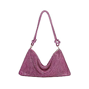 Women's Crystal Rhinestone Slouchy Shoulder Bag for Women Chic Evening Handbag Shiny Purse for Travel Vacation 2022, Rose Pink