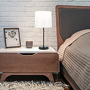 Catalina Lighting 17842-031 Modern Stick Accent Table Lamp with Pull Chain and White Fabric Shade, 19", Classic Black