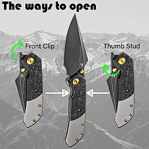 KANSEPT Fenrir Pocket Folding Knives for Men Women EDC Camping Folding Knives 3.48'' CPM-S35VN Blade with Shred Carbon Fiber Titanium Handle Everyday Carry K1034A1
