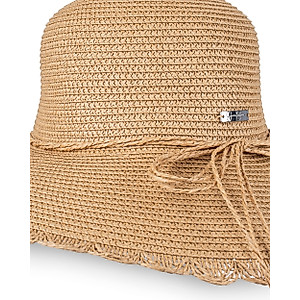 Jessica Simpson Womens Wide Brim Straw Hat, Tan, One Size