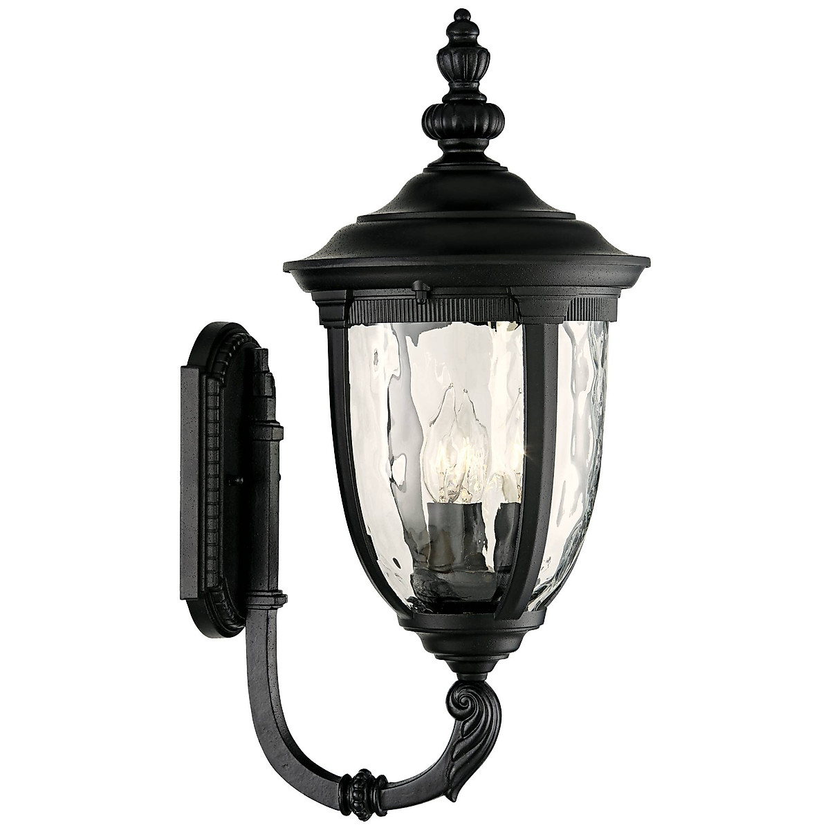 John Timberland Bellagio European Outdoor Wall Light Fixture Textured Black 21" Clear Hammered Glass Upbridge Arm for Exterior House Porch Patio Outside Deck Garage Yard Front Door Garden Home