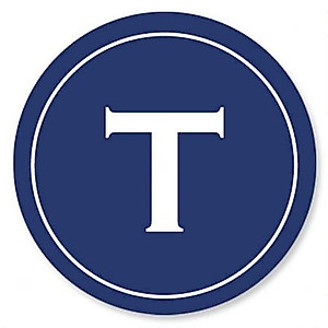 Current Blue Round Initial Personalized Envelope Seals- Set of 72 Flat Sheet Stickers