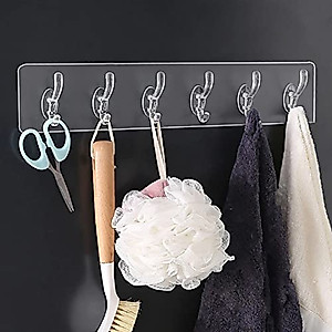 ZUICC Multifunctional Transparent 6 Hooks,Adhesive Row Hooks,Transparent Wall Hooks,Heavy Duty Self Adhesive Hooks,Utility Hooks,Drill-Free Wall Hooks,Kitchen Bathroom Hooks Waterproof Wall Hooks