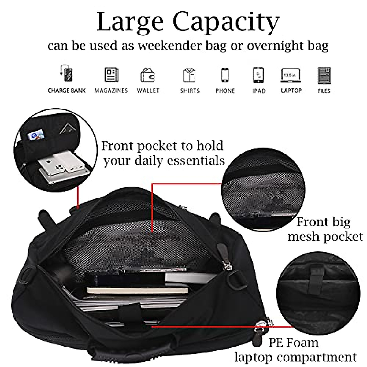 BE SMART Laptop Bag Outdoor Large Travel Waterproof Backpack fits 16 inches Computer Sport Backpack Business Durable School bags book bags for College Student Day Pack for Men and Woman-Black
