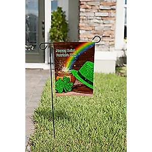 St Patricks Day Garden Flag - Pot of Gold Leprechaun Flag - 12 x 18 Double Sided Irish Garden Flags - Shamrock Saint Patricks Day Rainbow Flag by Jolly Jon