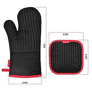 AORESAC Oven Mitts and Pot Holders Set, 500°F Heat Resistance and Flexible Oven Gloves for Kitchen Cooking, Non-Slip Silicone Surface and Soft Quilted Liner, 4 Pieces Set, 13 Inches