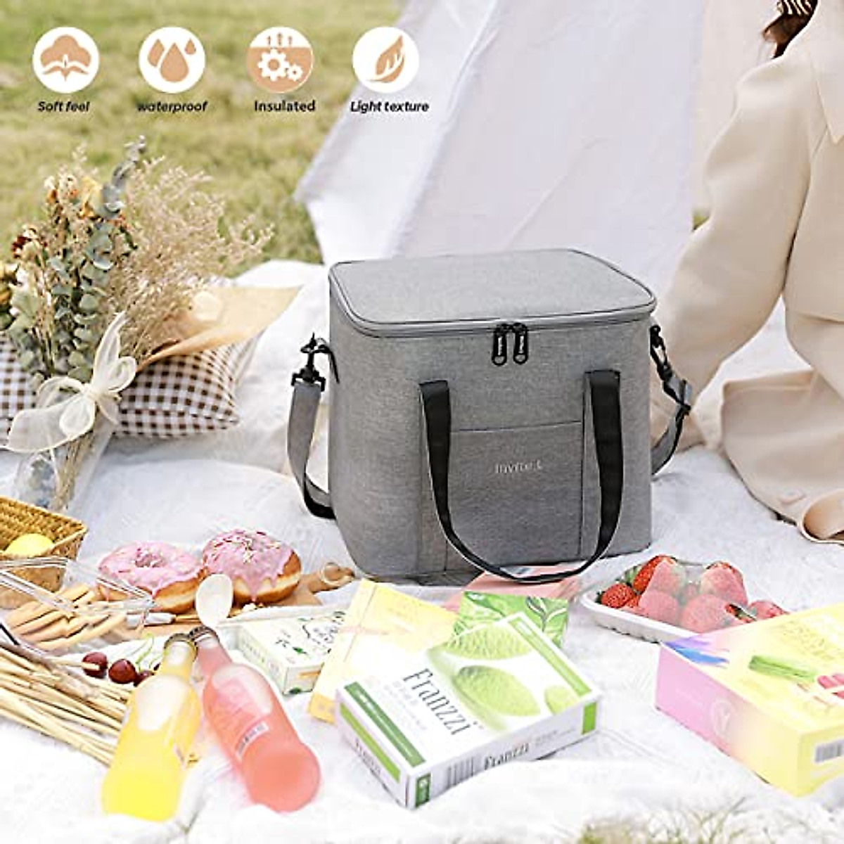 Vodiver Lunch Bag for Women Men,Leakproof Lunch Box Insulated Large Lunch Cooler Bag for Outdoor Picnic Travel Work(Navy Blue)