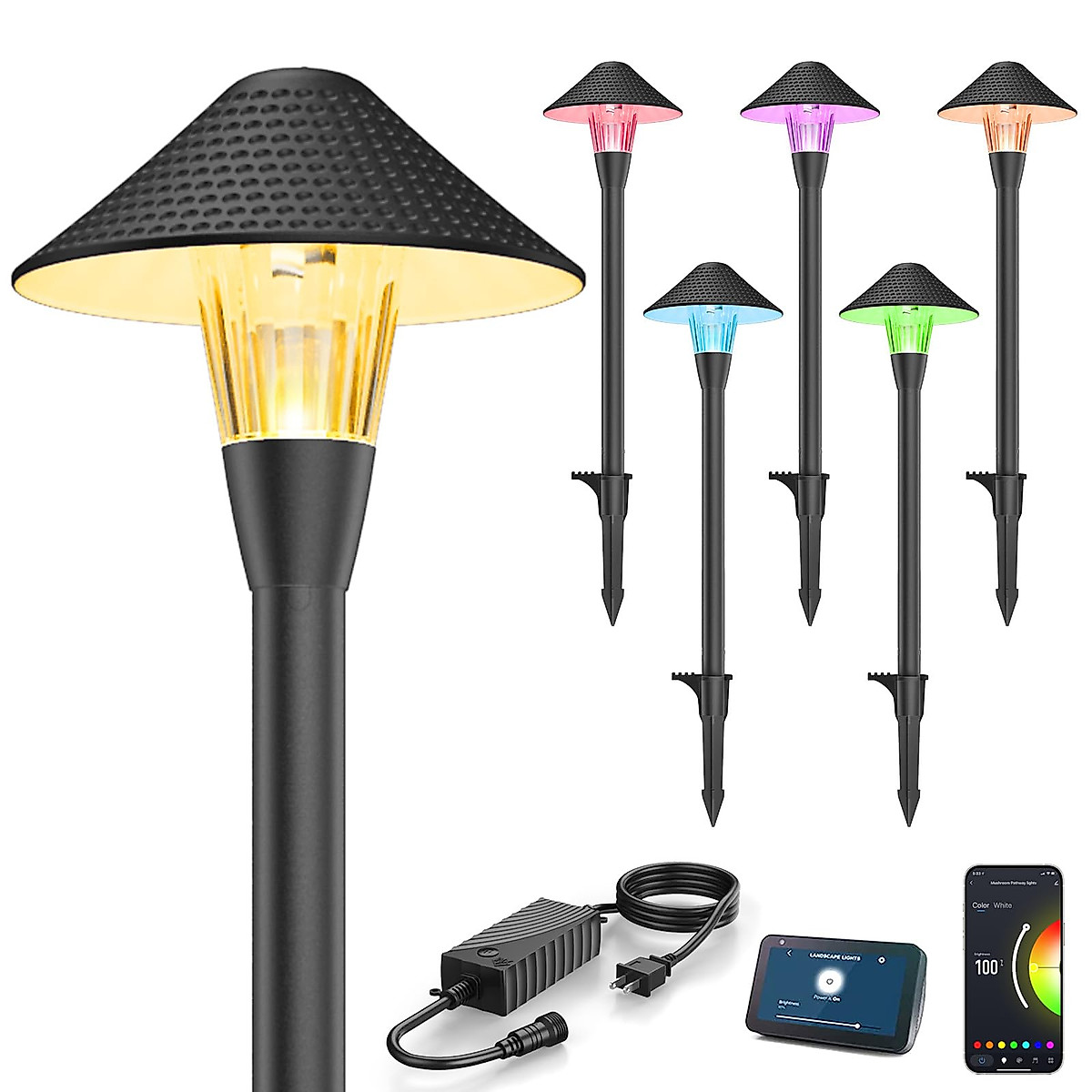 XMCOSY+ Low Voltage Landscape Lights, 200LM Smart LED Pathway Lights with APP Control, Adjustable Warm White&RGB, Compatible with Alexa, 12V 6W Outdoor Landscape Lighting for Garden Path Lawn (6 Pack)