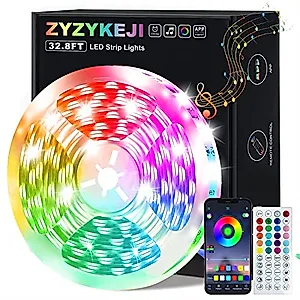 zyzykeji 32.8ft Led Lights for Bedroom, 5050 RGB Strip Music Sync Color Changing with Remote and App Control Strips, Room Home TV Party Decoration