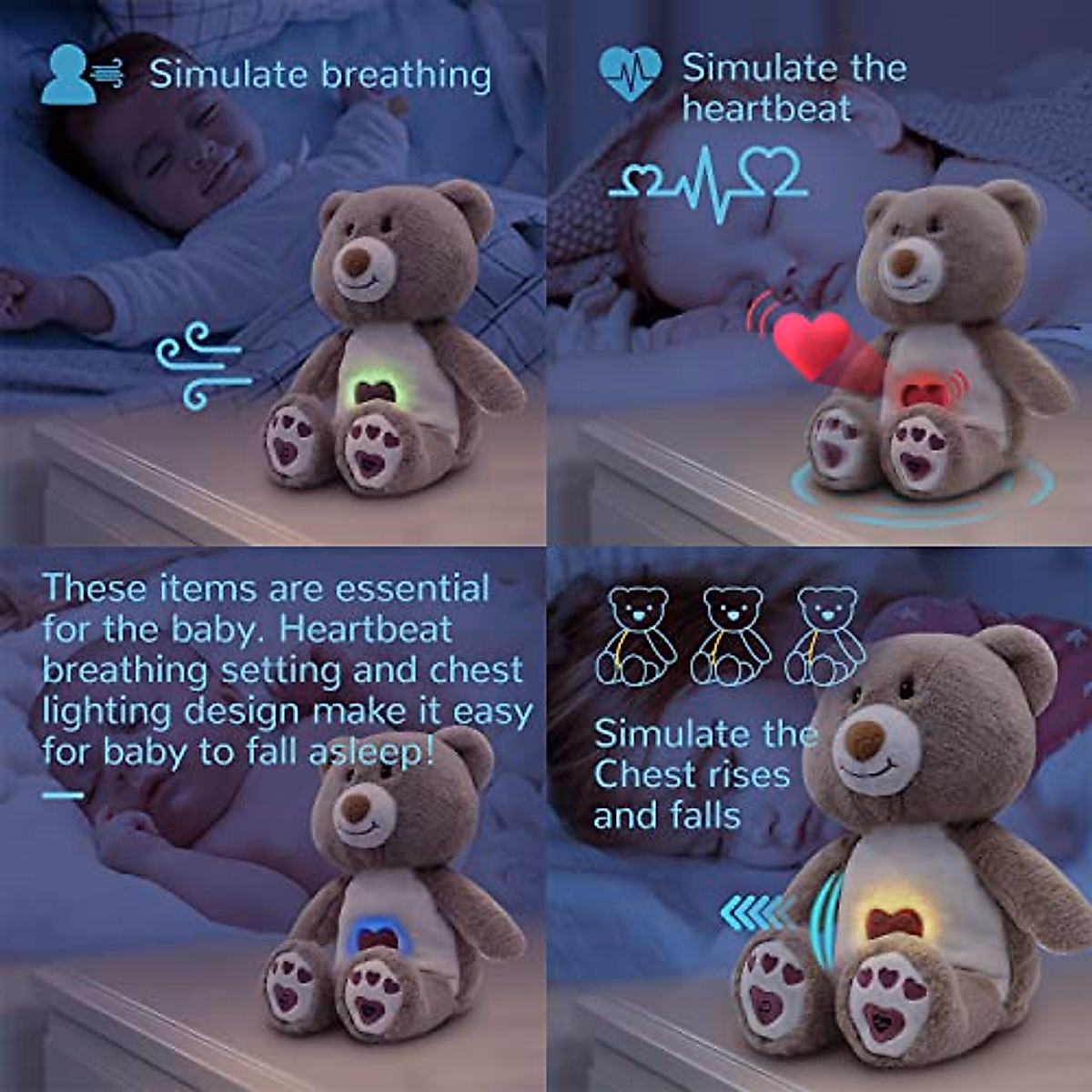 DEARBABY Baby Sleep Soother,Newborn Essentials Baby Stuff Toys 0-6 Months,Baby Christmas Girl Gifts Sound Machine for Nursery with Realistic Breathing Motion Shusher Baby Registry Search