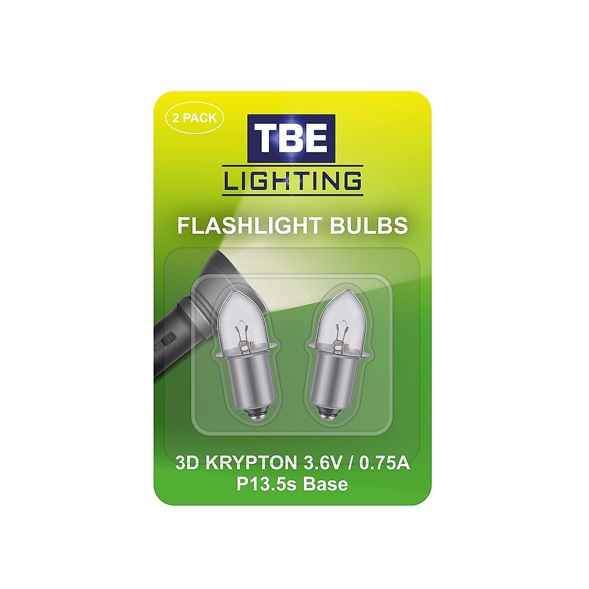 TBE LIGHTING Replacement 3 Volt / 3D 3.6 Volt, 0.75A Bayonet Base P13.5 Krypton Flashlight Bulbs, Pack of 2 Energy efficient Flashlight Krypton Bulbs to fit a Standard 3D Torches