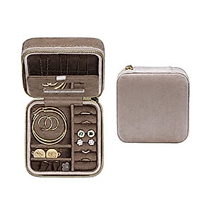 BLUTETE Travel Jewelry Box Organizer Velvet Travel Case With Mirror Ring Earrings Necklaces Storage Organizer Box (Champagne)