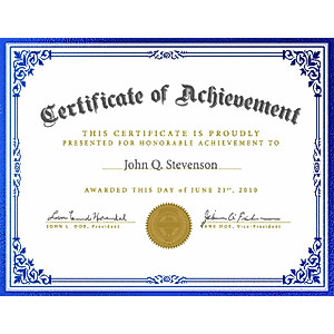 Professional Certificate Paper 8.5 x 11 for Printing, Diploma Paper, Award Certificates Paper, 80 lb, 15 Count, Gold Foil Border, for Office, Business Awards, Graduation, School (Blue)