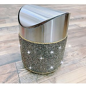 Daofaith Trash Can Wastebasket – Garbage Container Bin Waste Basket Crystal Rhinestone Bedazzled Glitter Deco Vanity Home Office Desk, Perfect for Vanity and Small Items -Black
