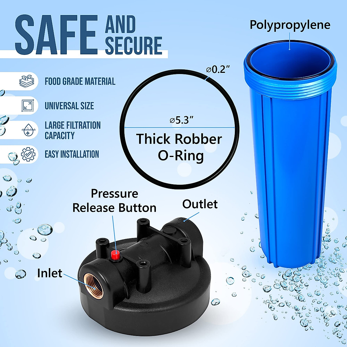 High Capacity 20 x 4.5” Blue Whole House Water Filter Purifier System with Presser Relief Button, 1” Inlet/Outlet Brass Port & Yearly Supply (3) Coconut Shell Activated Block Carbon Cartridges