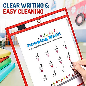 BONBELA Dry Erase Pockets - 30 Pack EASYWipeXL Heavy Duty Sheet Protectors Quickly Wipe to a Flawless Clean - Save a Bundle on 10 x 13 Reusable Dry Erase Sheets Sleeves for Work & School Worksheets