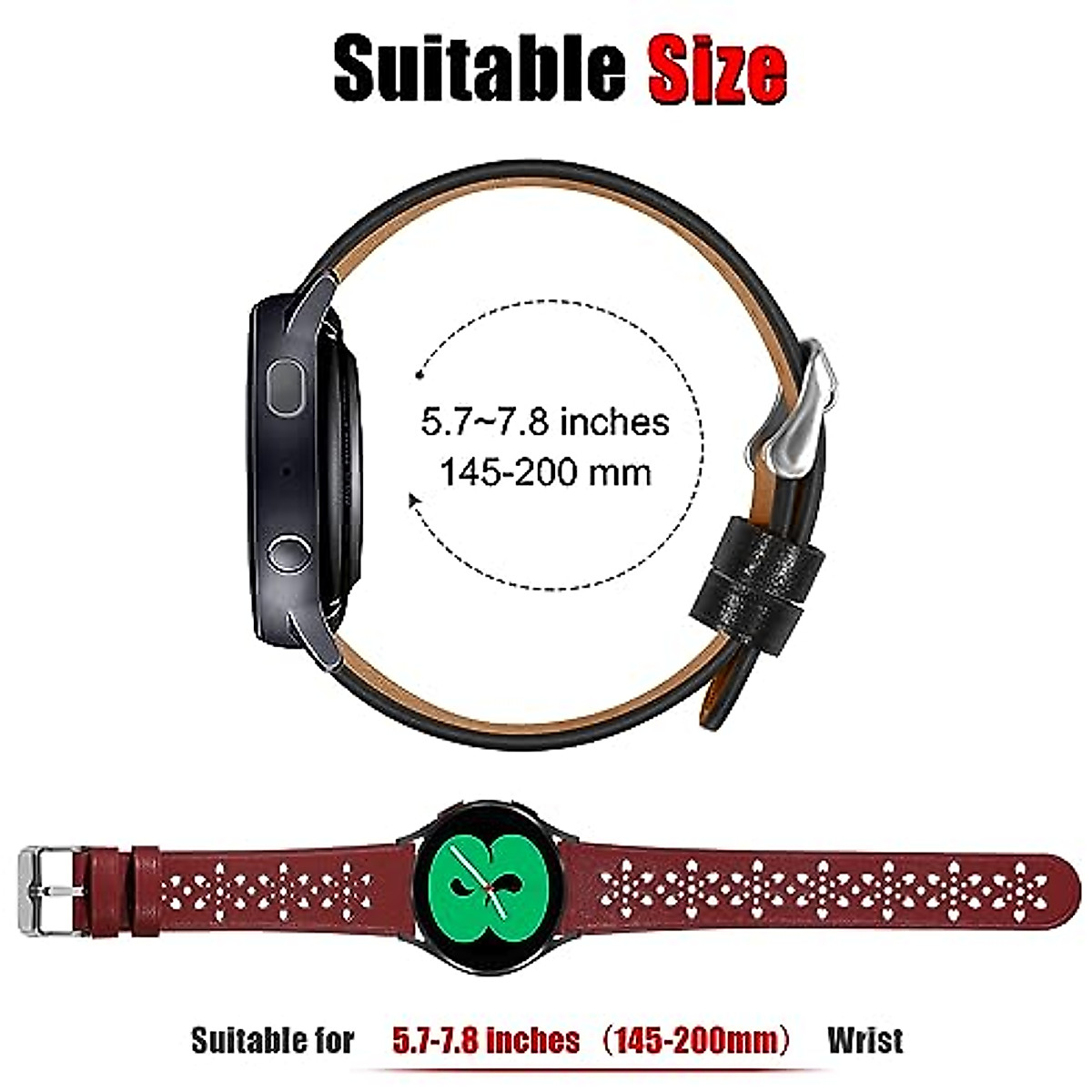 BOTNUW 20mm Soft Lace Leather Band Compatible with Samsung Galaxy Watch 6 /4 /5 40mm 44mm /Samsung Galaxy Watch 6 Classic 43mm 47mm/ Galaxy Watch 5 Pro 45mm/ Galaxy Watch 4 Classic 42mm 46mm Bands