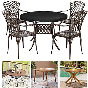 INWILD Outdoor Round Table Cover, Tear Resistant, Heavy Duty Weatherproof, UV Resistant, Patio Round Table Cover, Fits Round Patio Furniture up to 40"-49" Diameter (Black)